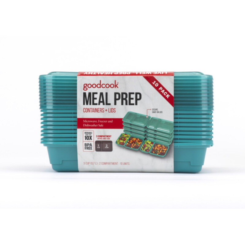 GoodCook Meal Prep 2 Compartment Large Rectangle Container 10 Count ...