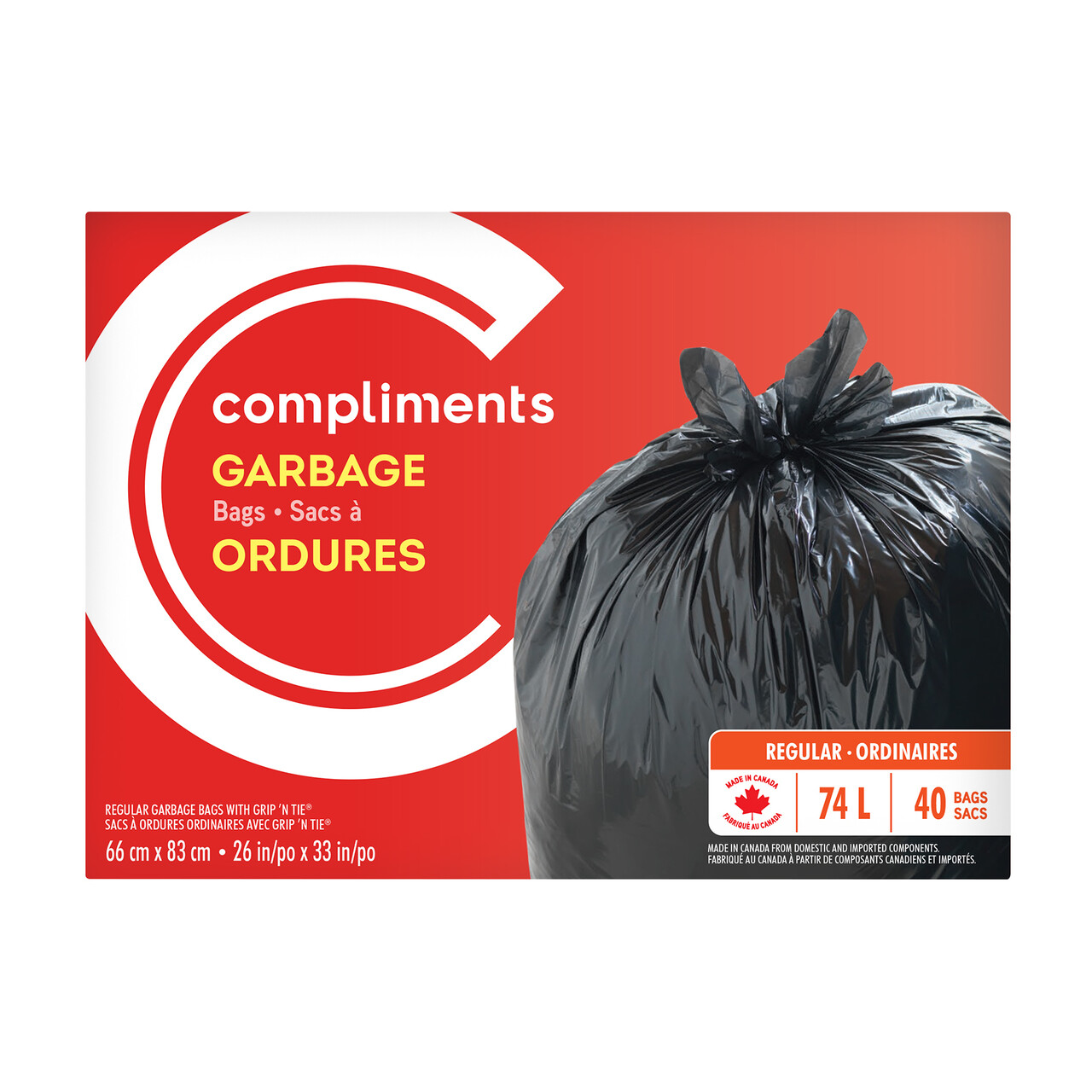 Compliments Garbage Bags Black Regular 74 L 40 Bags - Voilà Online ...