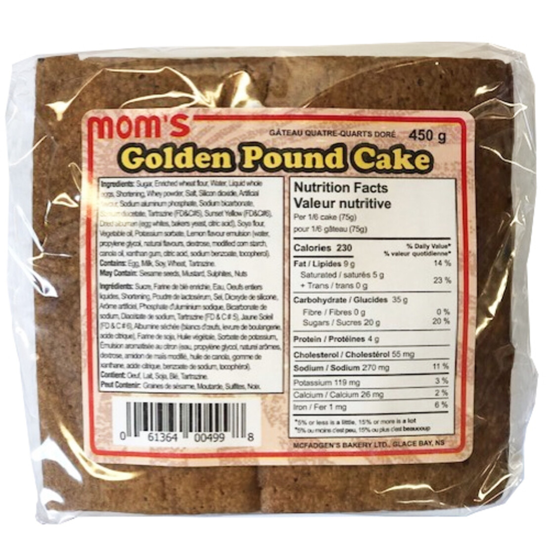 McFadgen's Bakery Pound Cake Golden 450 g (frozen) - Voilà Online ...