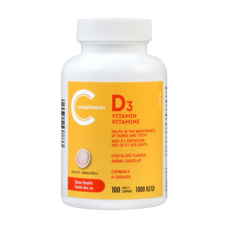 Compliments Vitamin D3 Chewable Chocolate 1000 IU 100 Tablets - Voilà ...