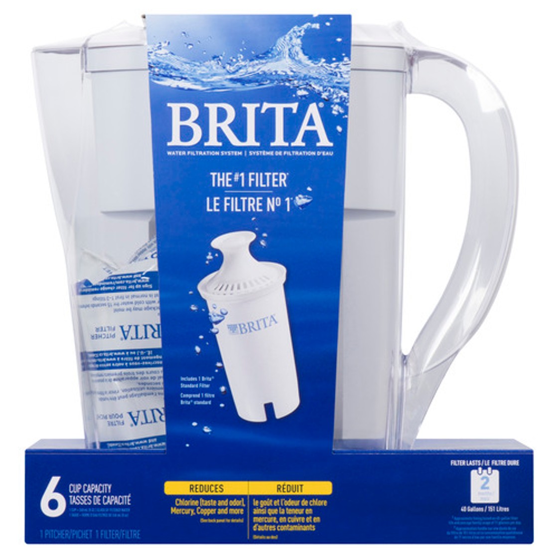 Brita Space Saver 6 Cup Water Filter Pitcher With 1 Replacement Filter ...
