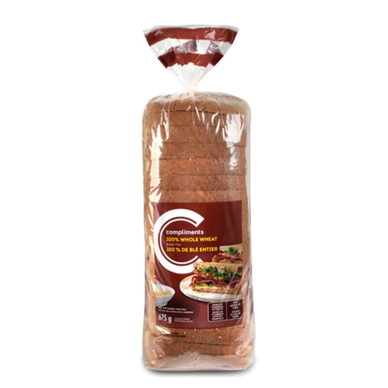 Compliments Bread 100% Whole Wheat 675 g - Voilà Online Groceries & Offers