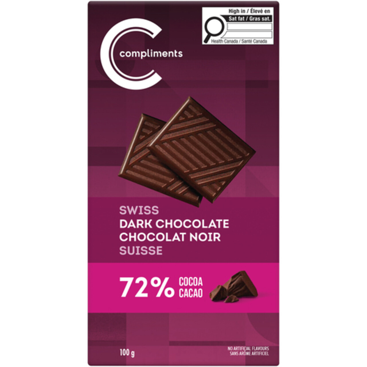 Compliments Chocolate Bar 72% Cocoa Swiss Dark 100 g - Voilà Online ...