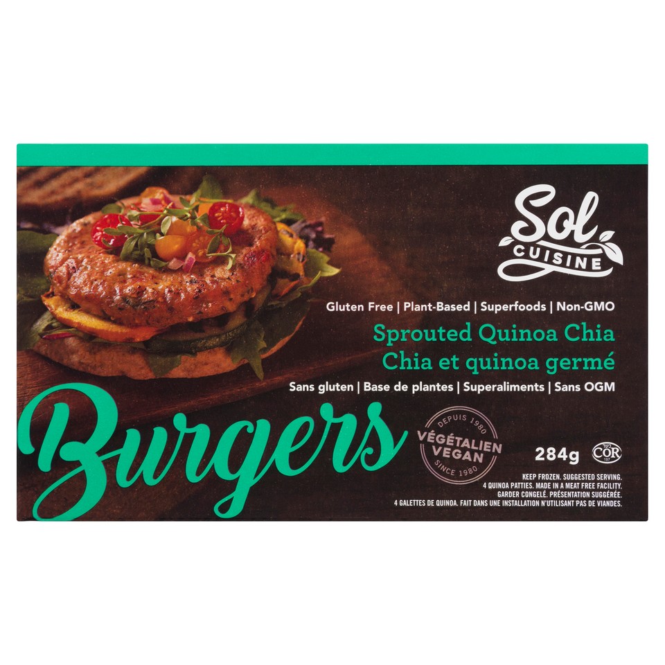 Sol Cuisine Frozen Vegan Burgers Sprouted Quinoa Chia 284 g - Voilà ...