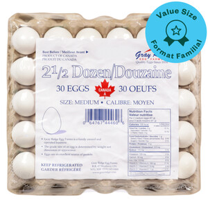 Gray Ridge Egg Farms White Eggs Tray Grade A Medium 30 Count - Voilà ...
