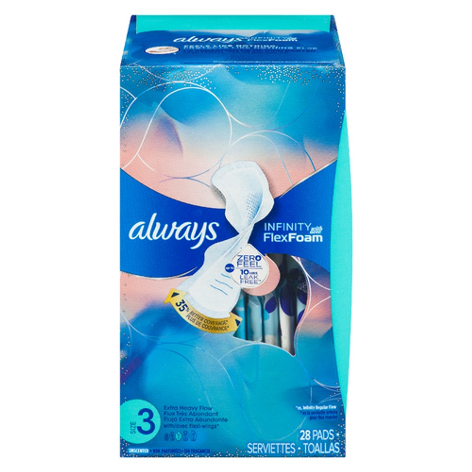 Always Infinity Flex Foam Pads Extra Heavy Flow Size 3 With Wings 28 ...