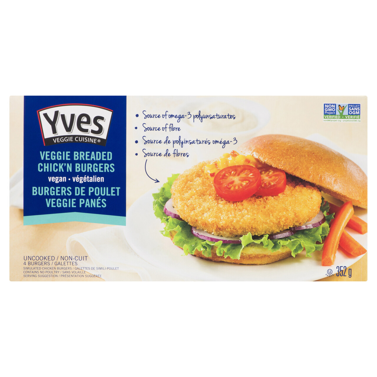 Yves Veggie Cuisine Breaded Chick'n Burgers 352 g (frozen) - Voilà ...