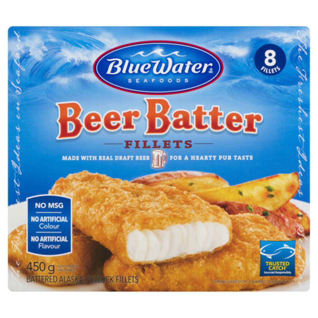 BlueWater Seafoods Frozen Alaska Pollock Fillets Beer Battered 450 g ...