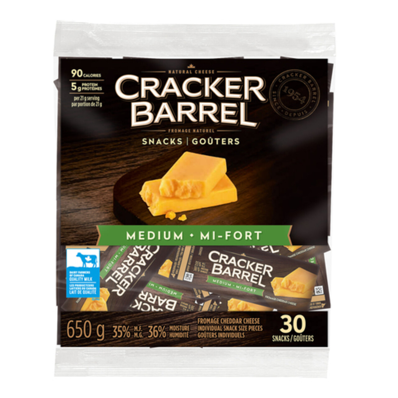 Cracker Barrel Portion Snack Cheese Medium Cheddar 30 units 650 g ...
