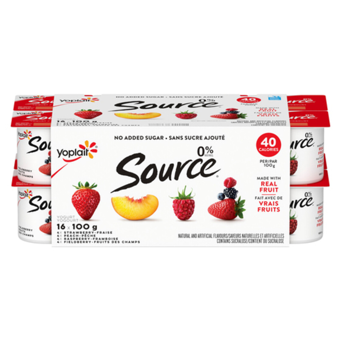 Yoplait Source 0% Traditional Yogurt Smooth Cups Variety Pack 16 x 100 ...