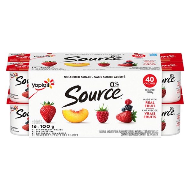 Yoplait Source 0% Traditional Yogurt Smooth Cups Variety Pack 16 x 100 ...
