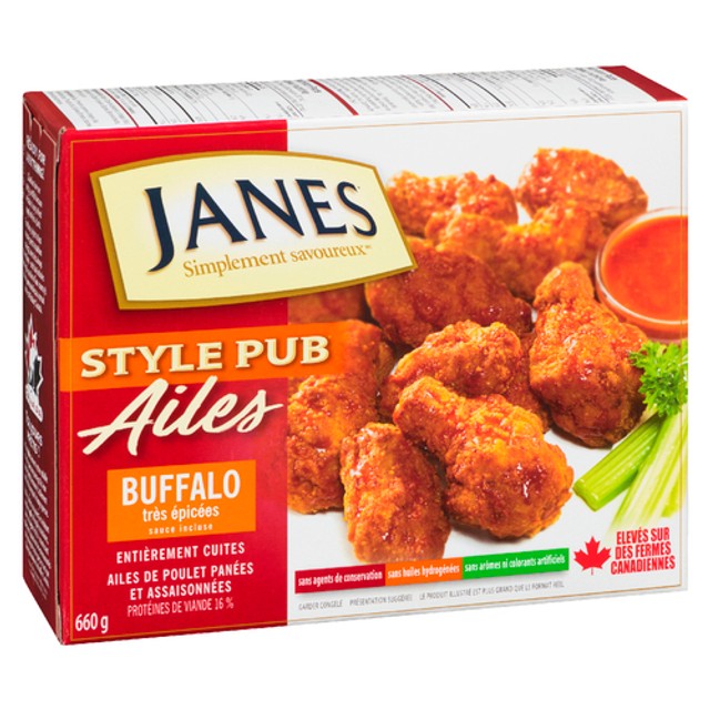 Janes Frozen Chicken Wings Pub Style Fully Cooked With Buffalo Sauce ...